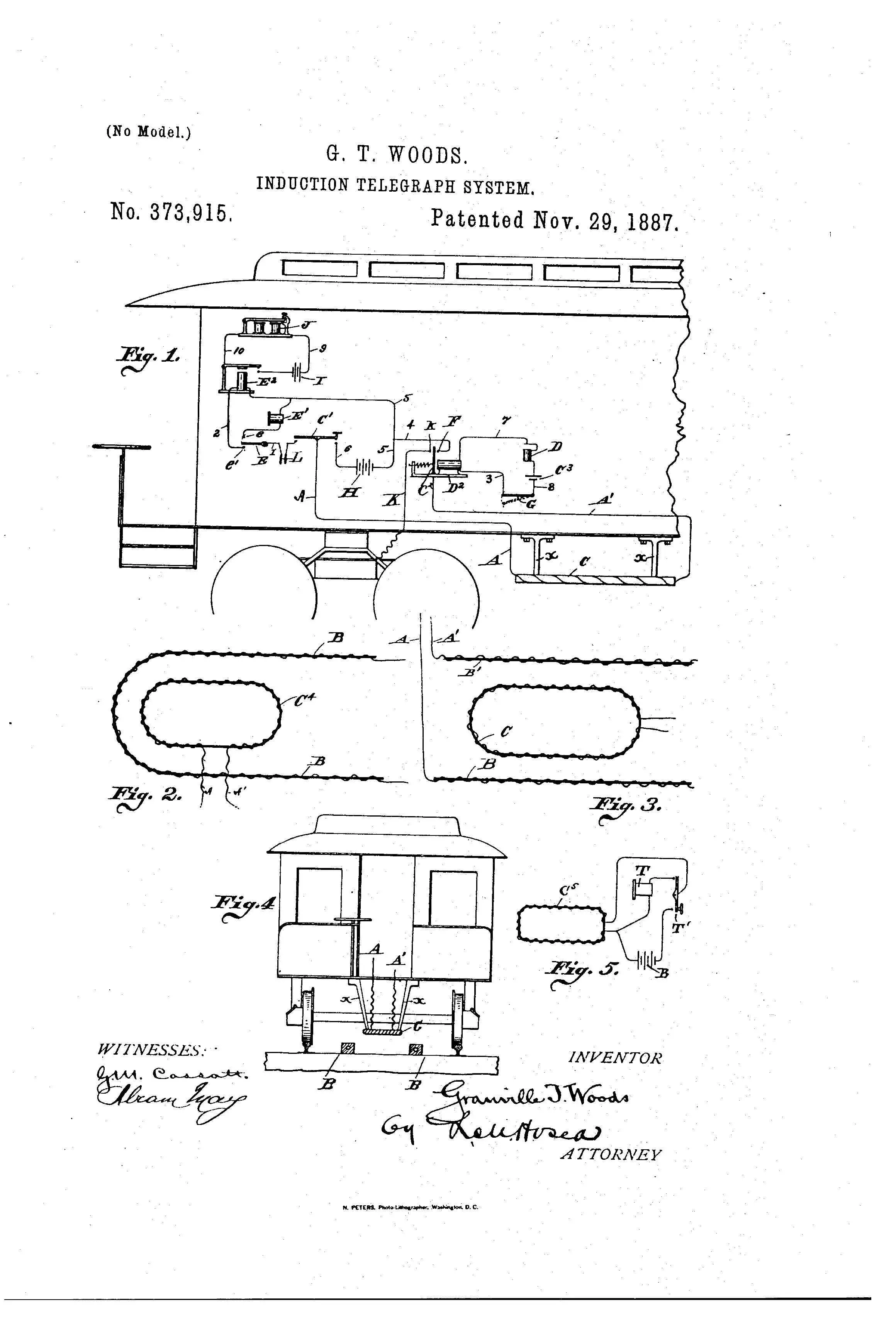 Ƙirƙirar Granville T. Woods don Induction Telegraph System an ba da izini a cikin 1887