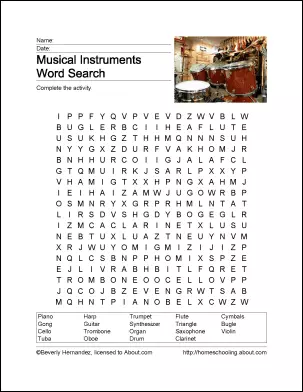 Muzički instrumenti Wordsearch