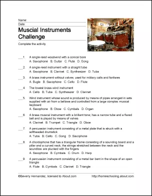 Worksheet ta' Strumenti Mużikali