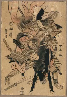 Spaudinys Shuntei Katsukawa, m. Samurajų Tomoe Gozen 1804–1818 m