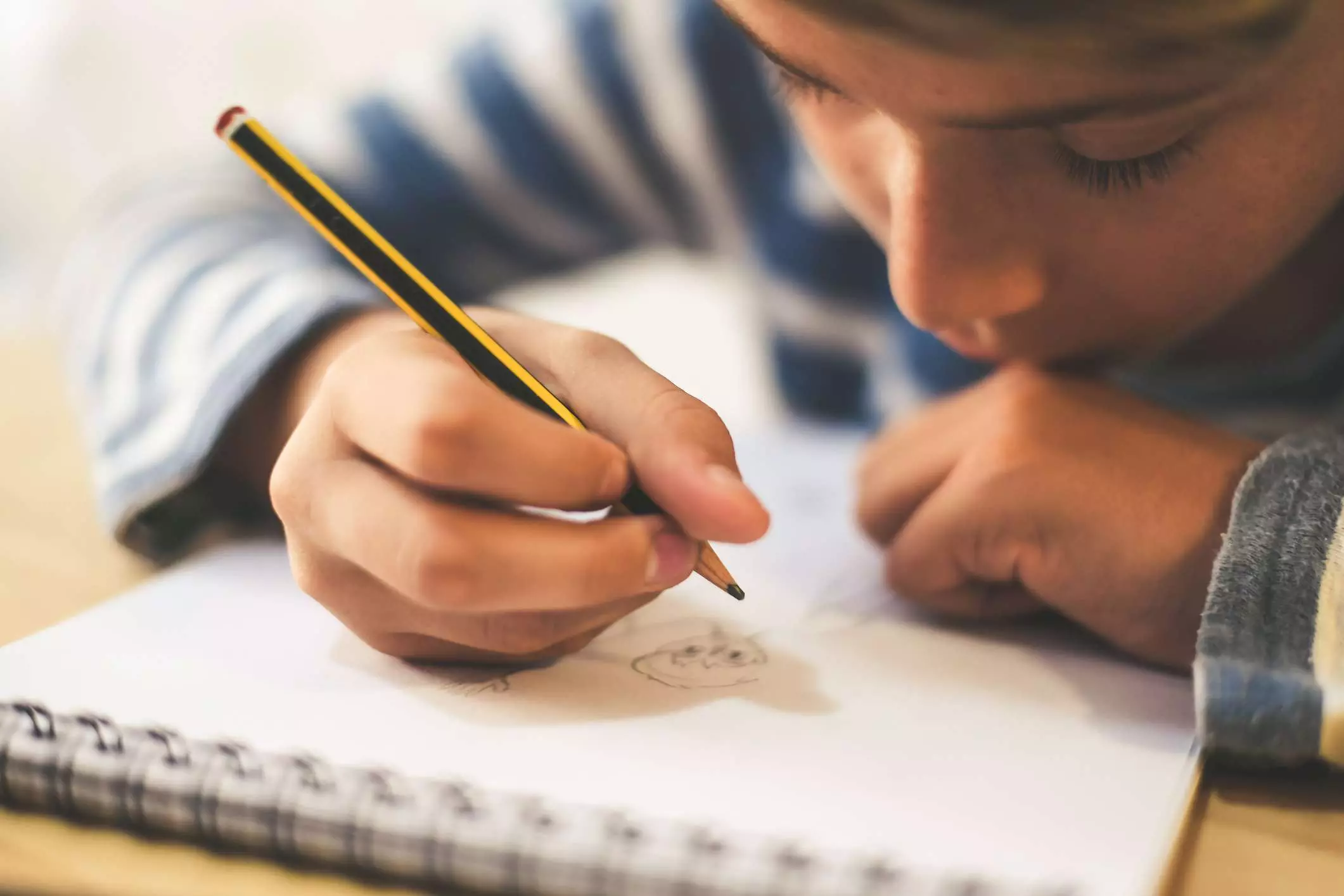 Ragazzo che disegna in un quaderno di schizzi