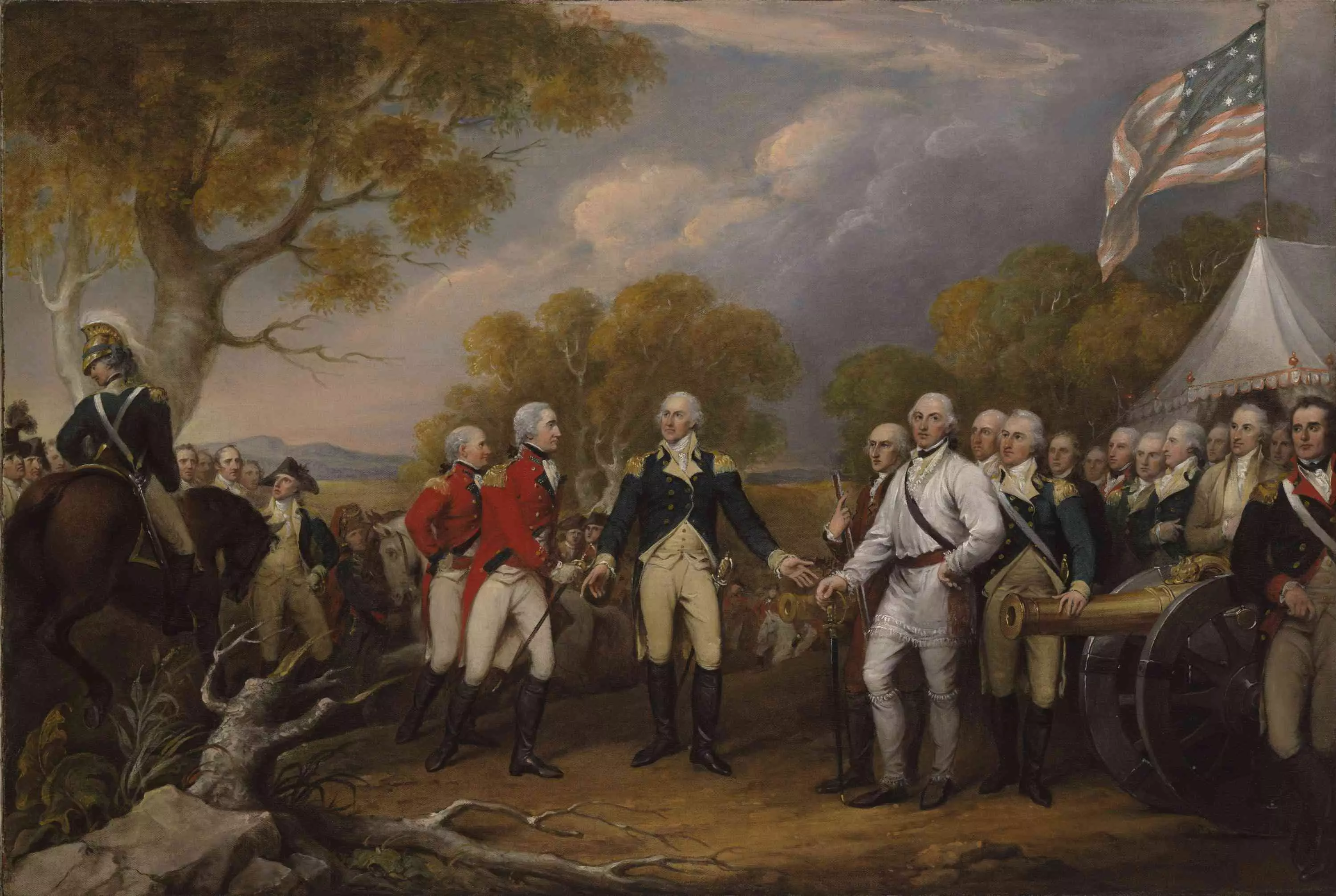 Beteja e Saratogës, gjenerali britanik John Burgoyne i dorëzohet gjeneralit amerikan.