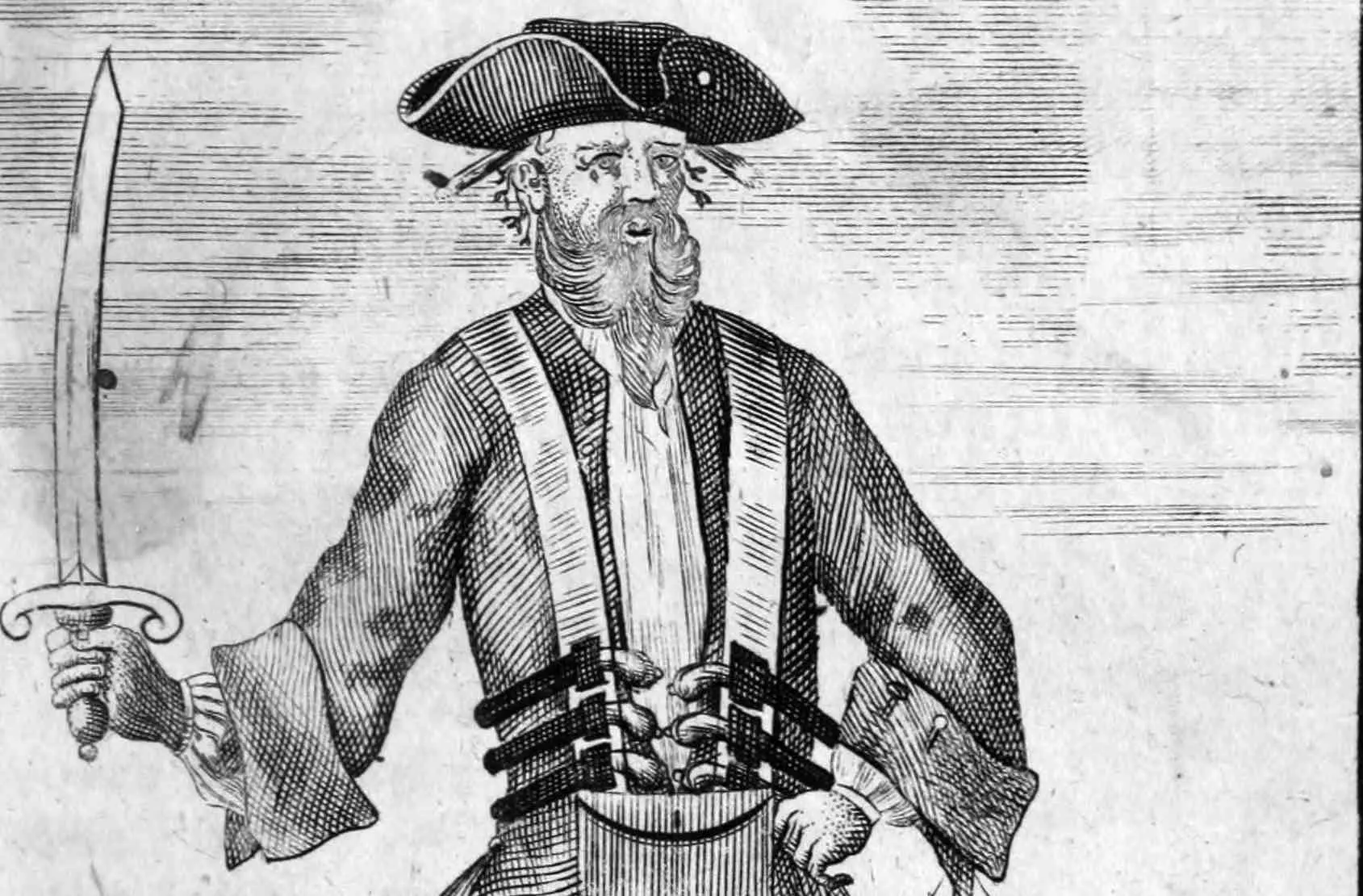 Blackbeard, kaya sing digambarake dening Benjamin Cole ing edisi kaping pindho saka Sejarah Umum Charles Johnson