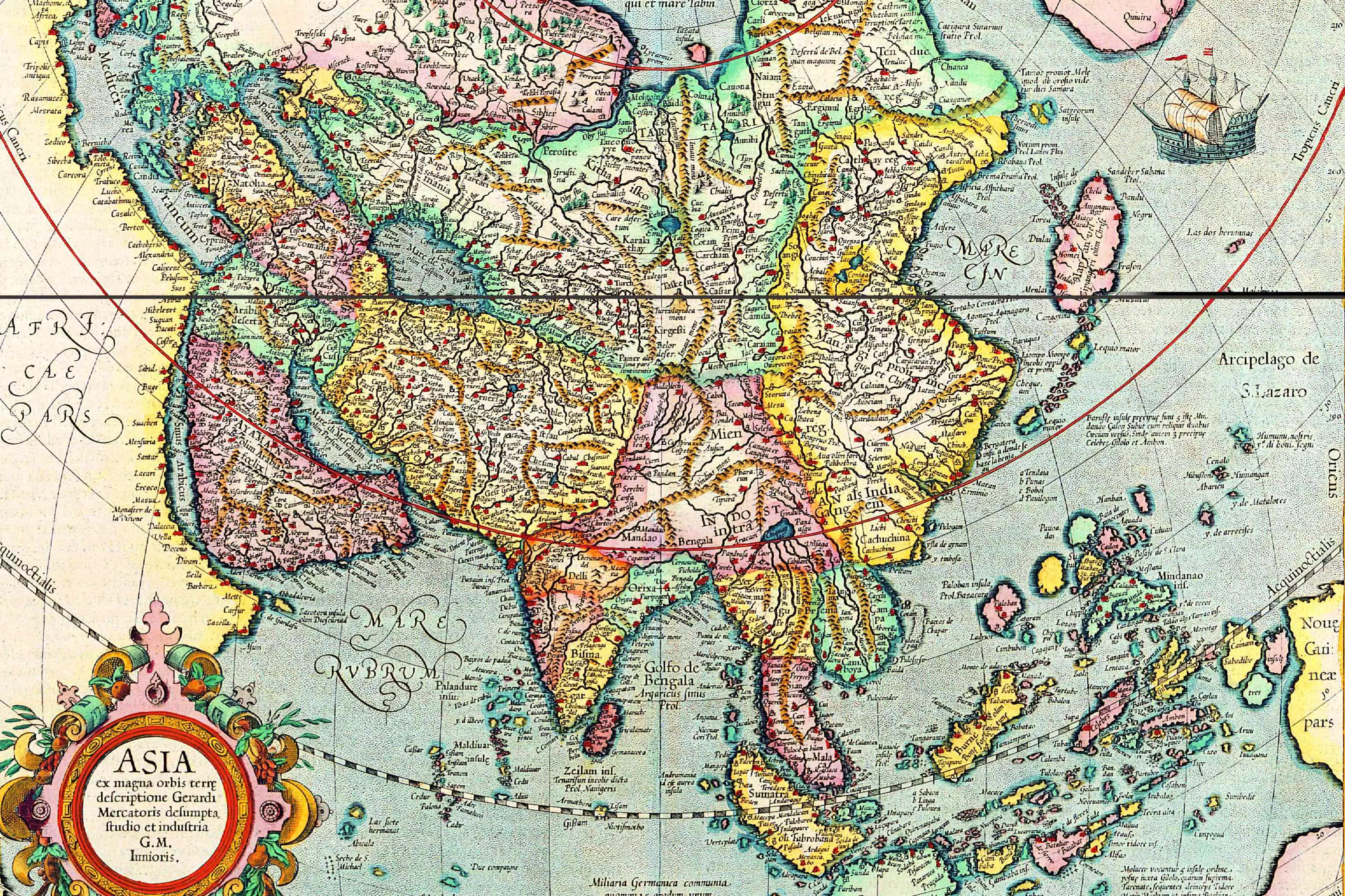 Un mapa antiguo de Asia por el cartógrafo flamenco Jodocus Hondius