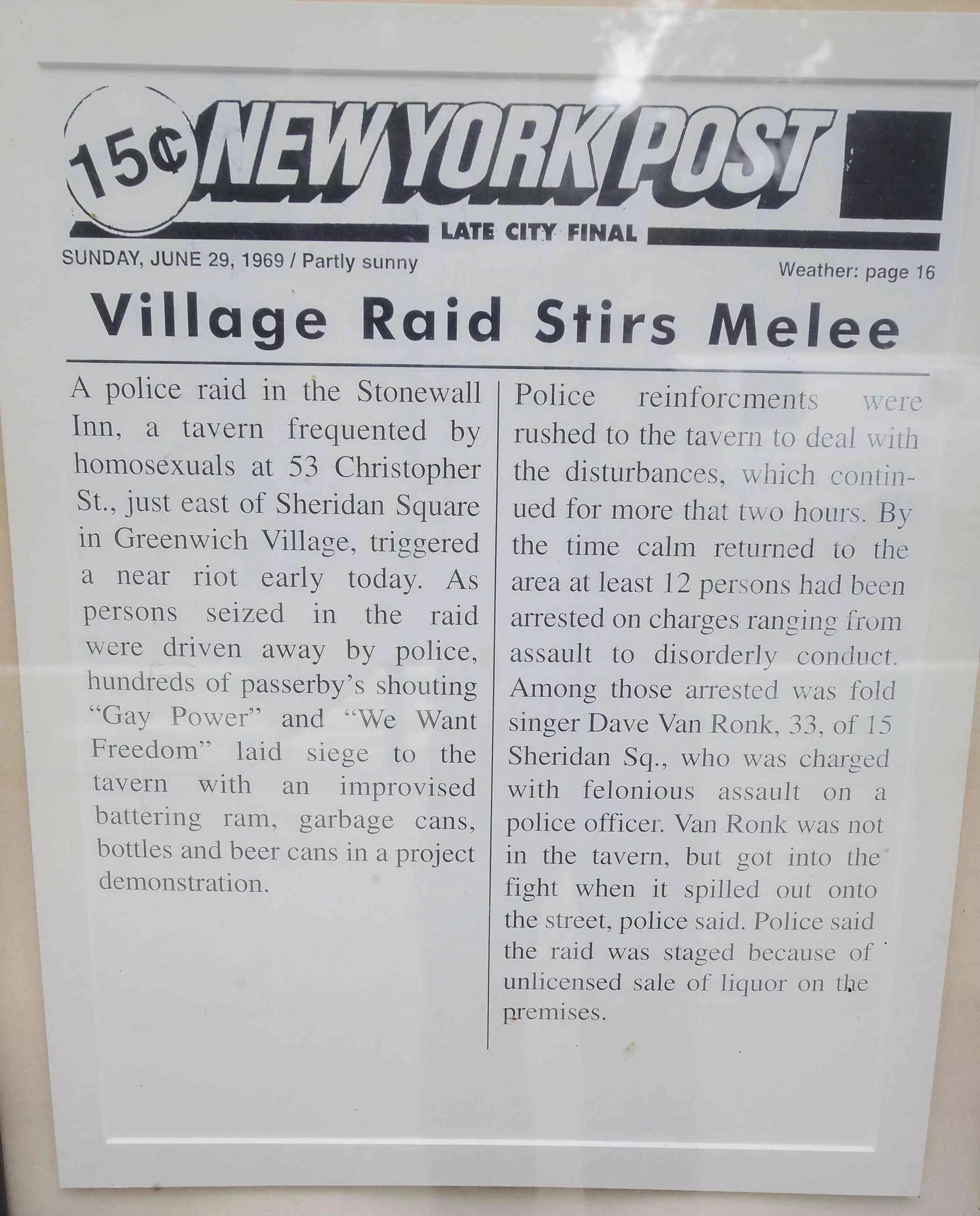 29 јуни 1969 година приказна на Њујорк Пост за немирите на Стоунвол