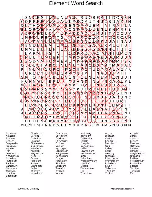 Element Word Search Puzzle Solution #3