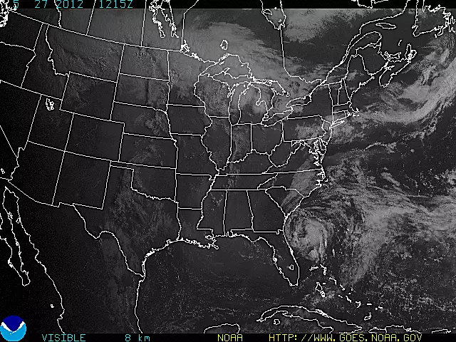 GOES-East infrasarkanais satelīta skats uz mākoņu izplatību Amerikas Savienotajās Valstīs