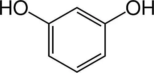Þetta er efnafræðileg uppbygging resorcinóls.