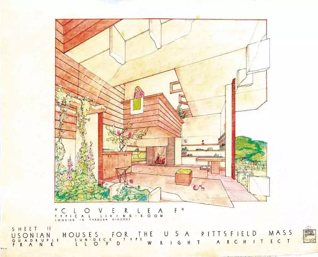 Cloverleaf Quadruple Housing e Pittsfield, Massachusetts e ne e le morero oa 1942 oa Frank Lloyd Wright.
