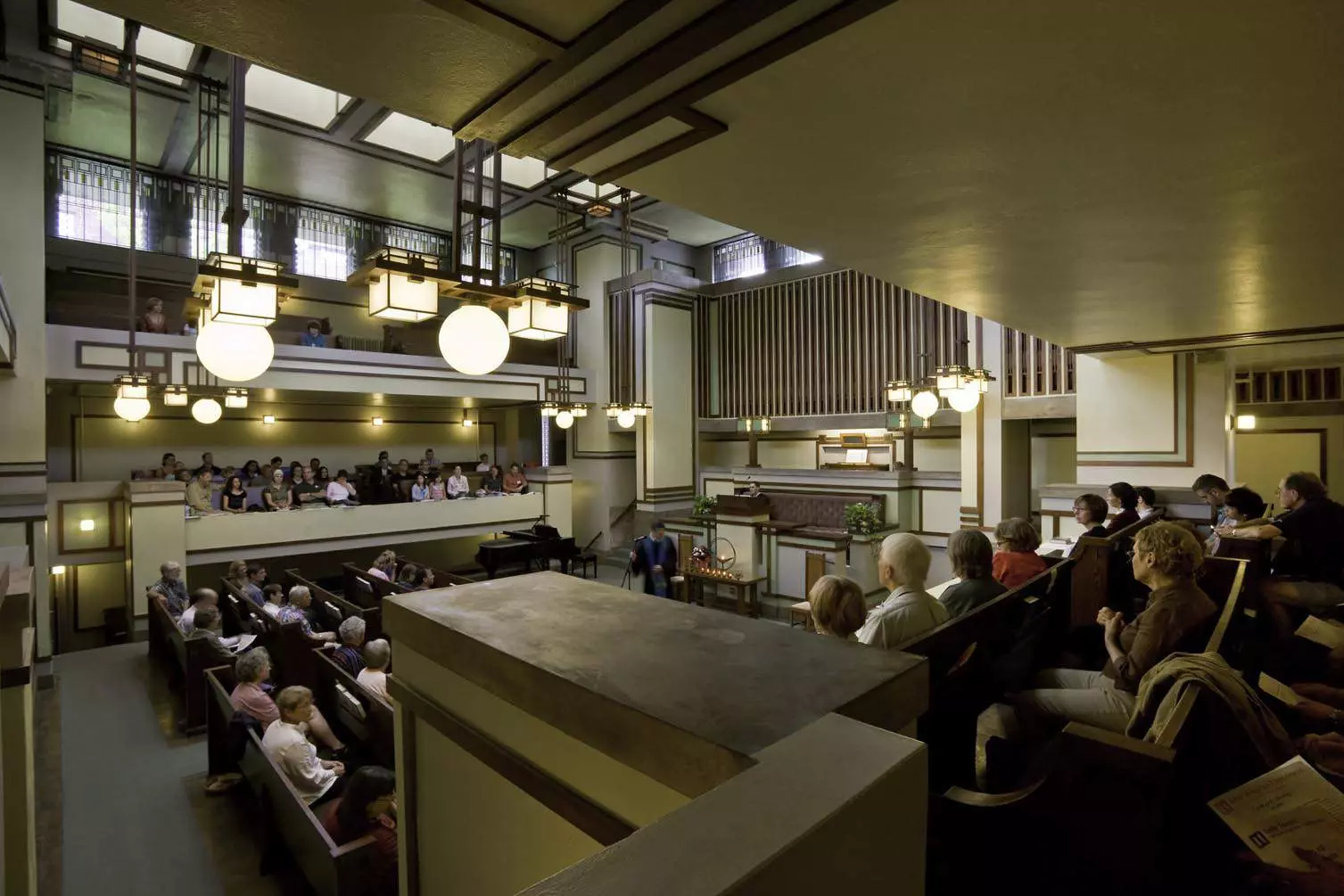 Unity Temple Interior dening Frank Lloyd Wright