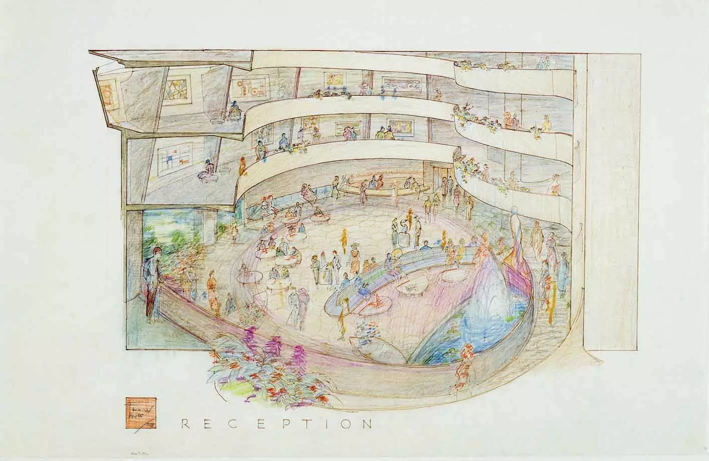 Guggenheim-mottagningsteckning av Frank Lloyd Wright