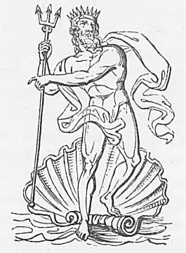 Gambar dewa Neptunus atau Poseidon dari Keightley's Mythology, 1852.