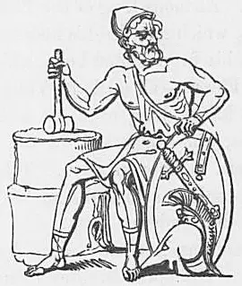Un'immagine del dio Vulcano o Efesto dalla mitologia di Keightley, 1852.