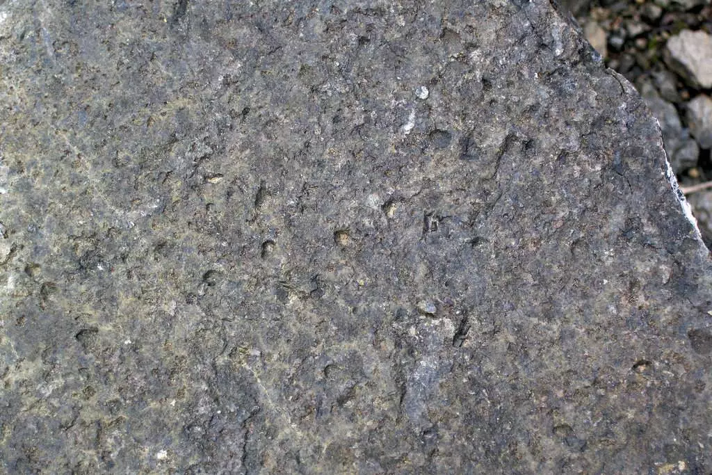 Vesikulärer Olivindiabas (Lafayette Bluff Sill, Proterozoikum; Lafayette Bluff Tunnel, nordöstliches Minnesota, USA)