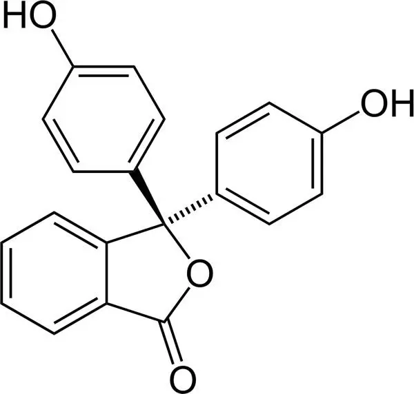 Cov qauv tshuaj ntawm phenolphthalein.