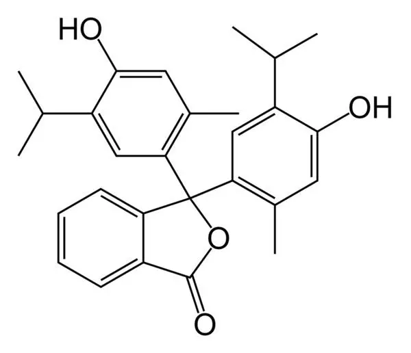 Chemická struktura thymolftaleinu.