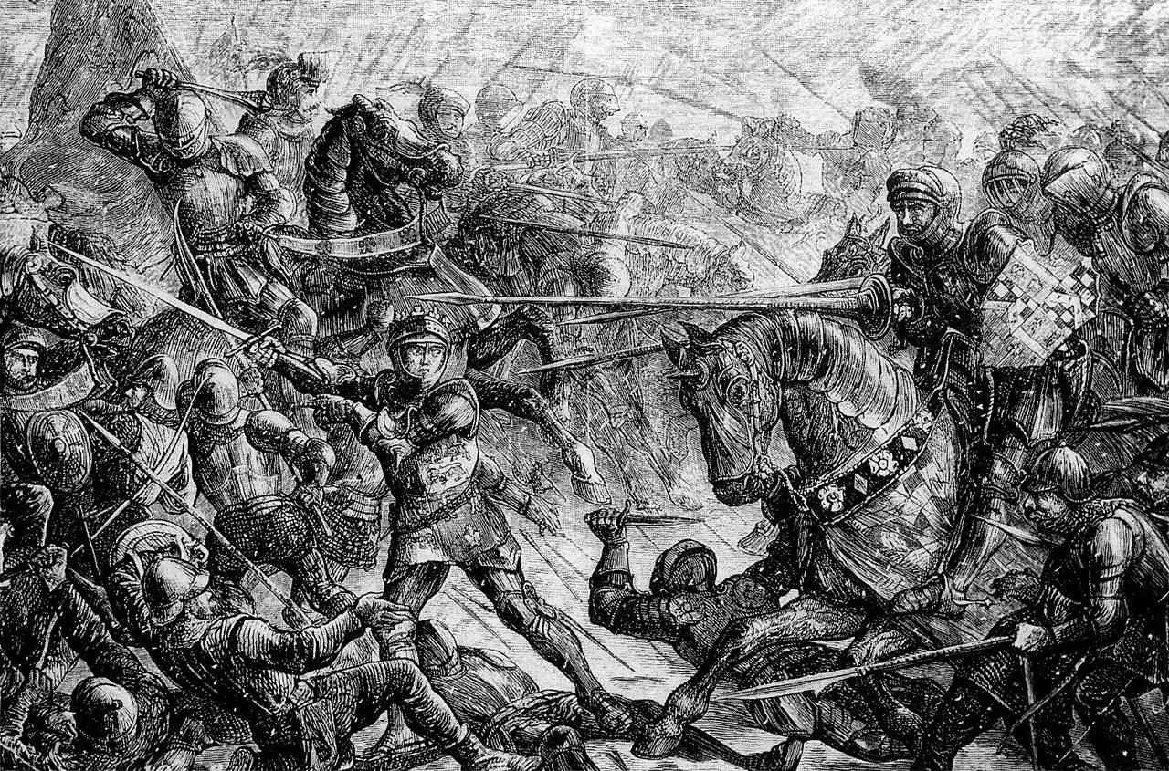 Ridders te paard vechten te paard in de Slag bij Towton.