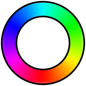 Toto barevné kolečko zobrazuje viditelné spektrum světla plus purpurovou.
