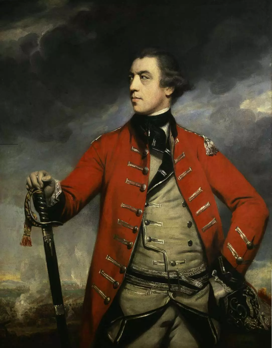 John Burgoyne v červené uniformě britské armády.