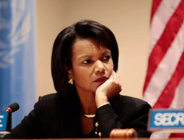 Condoleezza Rice ag na Náisiúin Aontaithe Nollaig 2008