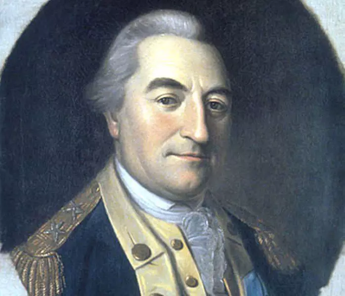 Baron de Kalb i blå Continental Army uniform.