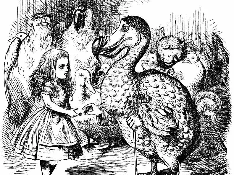Alice dan burung dodo dari Alice in Wonderland