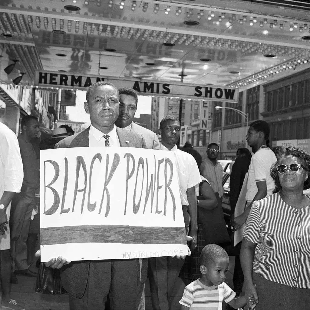 Floyd McKissick Holding Black Power Zeechen