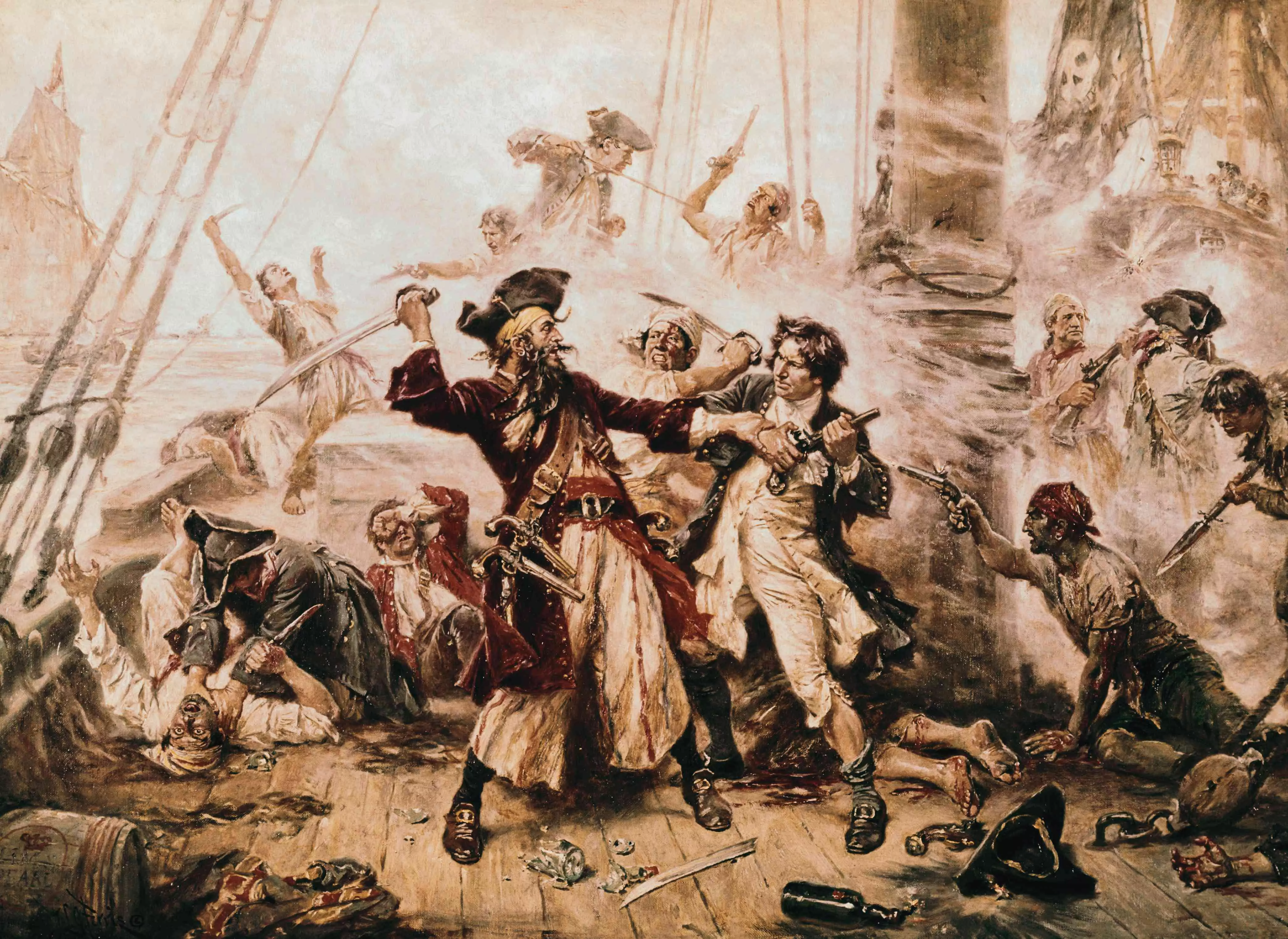 Kaptire Pirat la, Blackbeard, 1718 pa Jean Leon Gerome Ferris