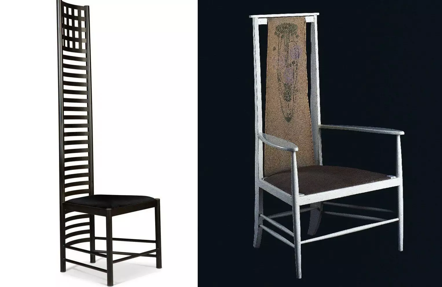 Due sedie nello stile dell'architetto scozzese Charles Rennie Mackintosh