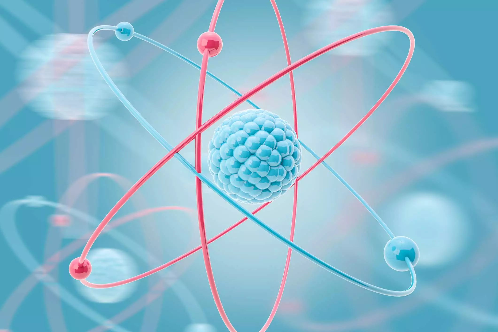 青とピンクの原子モデル