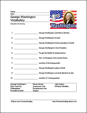 Taflen Geirfa George Washington