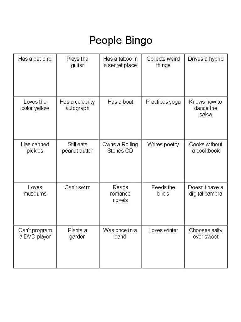 Ljudi Bingo kartica