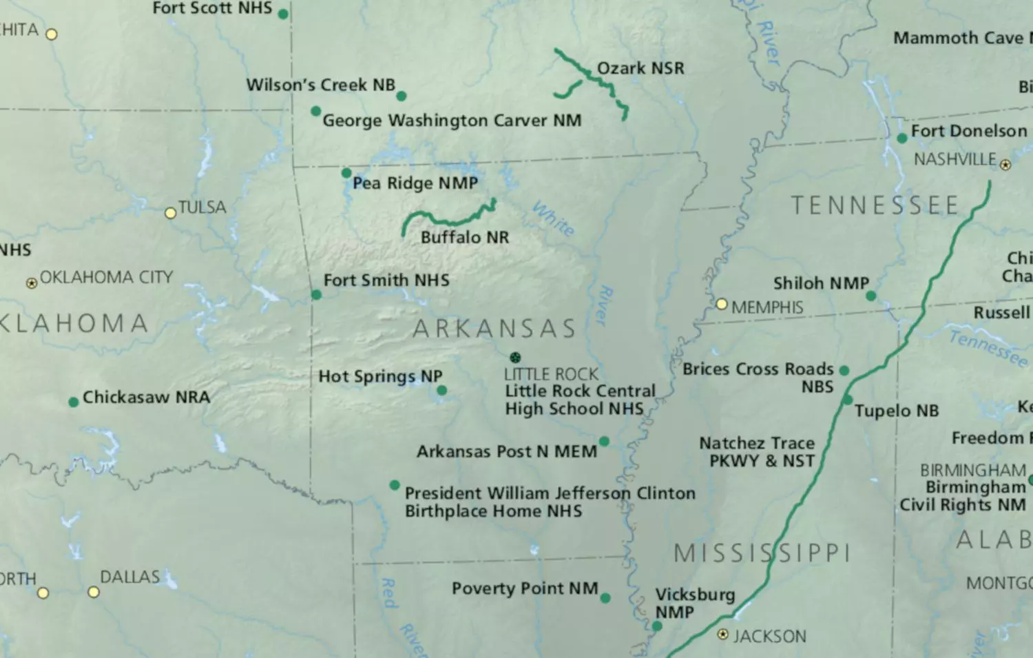 Mapa de Parques Nacionales de Arkansas