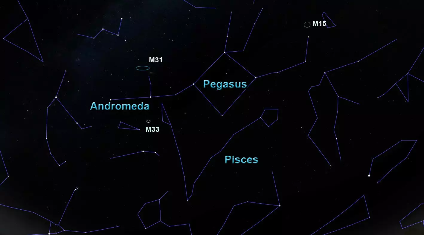 súhvezdie Pegasus s jeho susedmi a niektorými deep-sky objektmi.