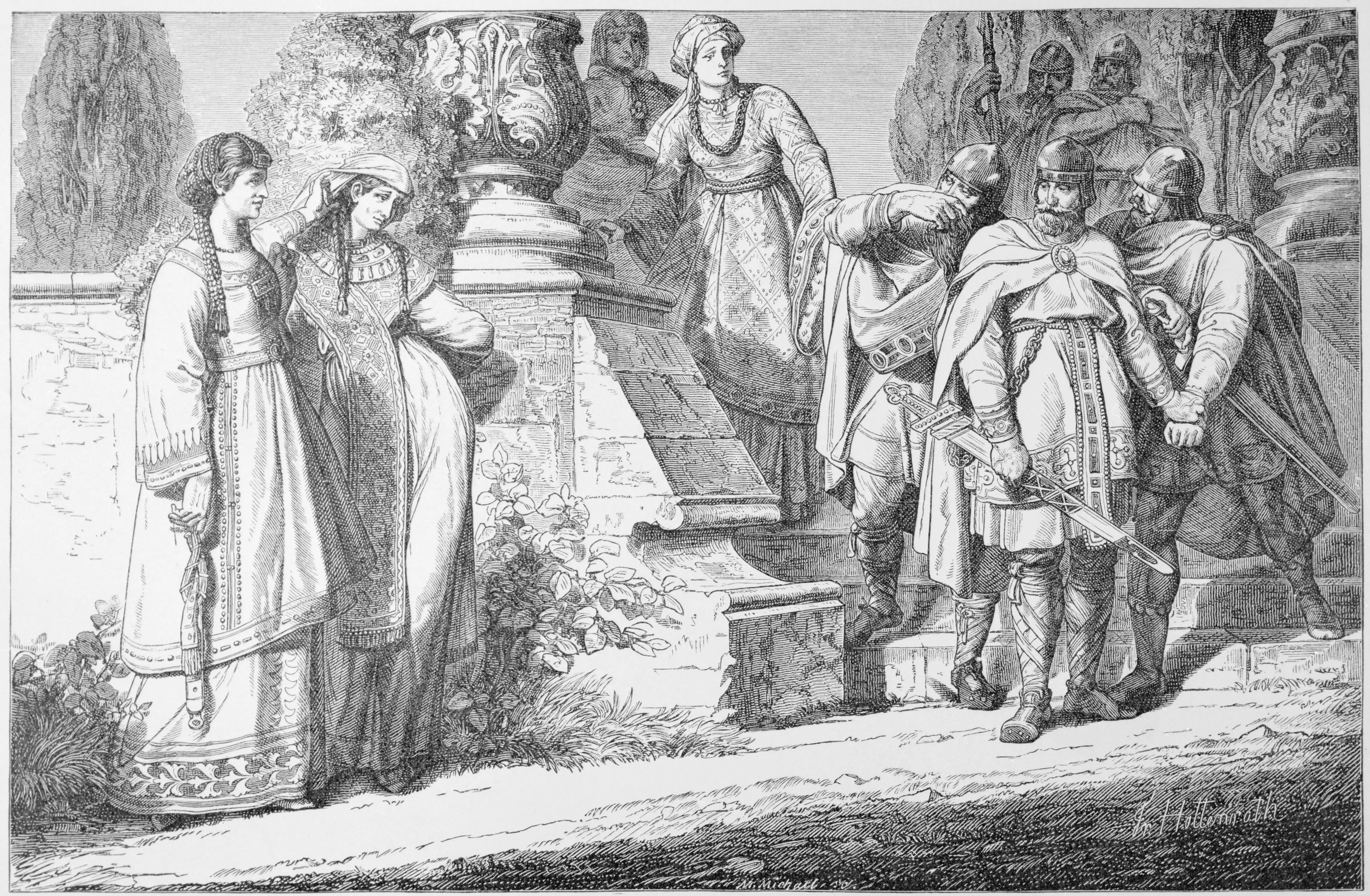பார்ட்டியுடன் பேரரசி தியோபனோ மற்றும் ஓட்டோ II ஆகியோரின் சித்தரிப்பு