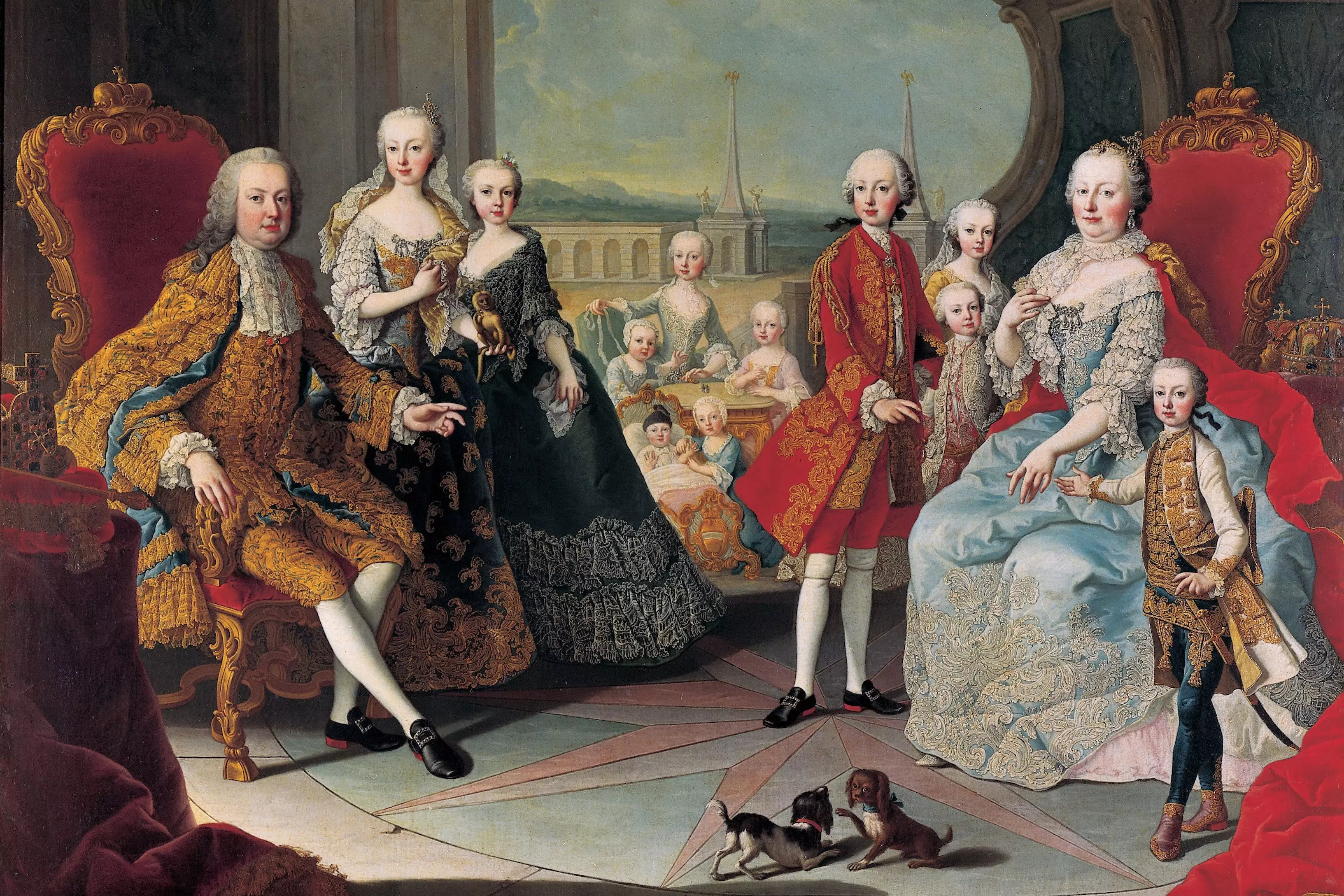 La emperatriz María Teresa, con su esposo Francisco I y 11 de sus hijos.