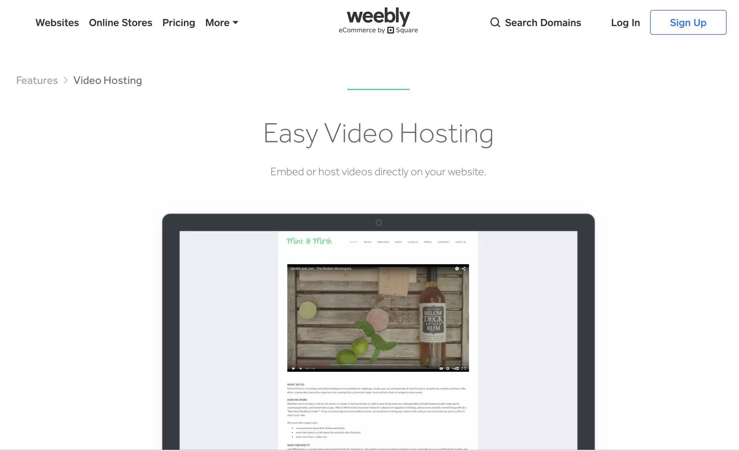 Weebly video hosting karatteristiċi paġna