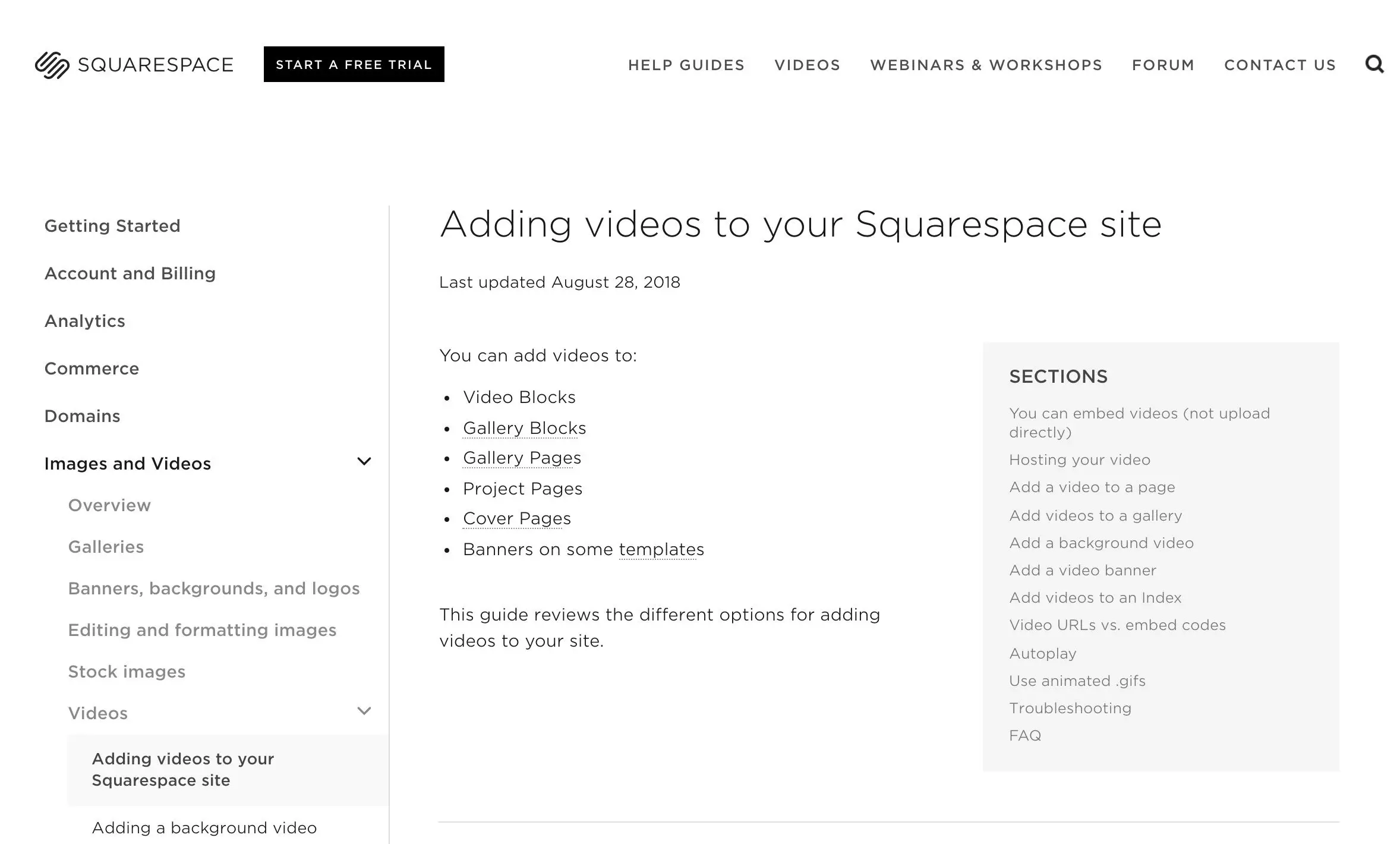 Pagdugang og mga video sa imong Squarespace site webpage