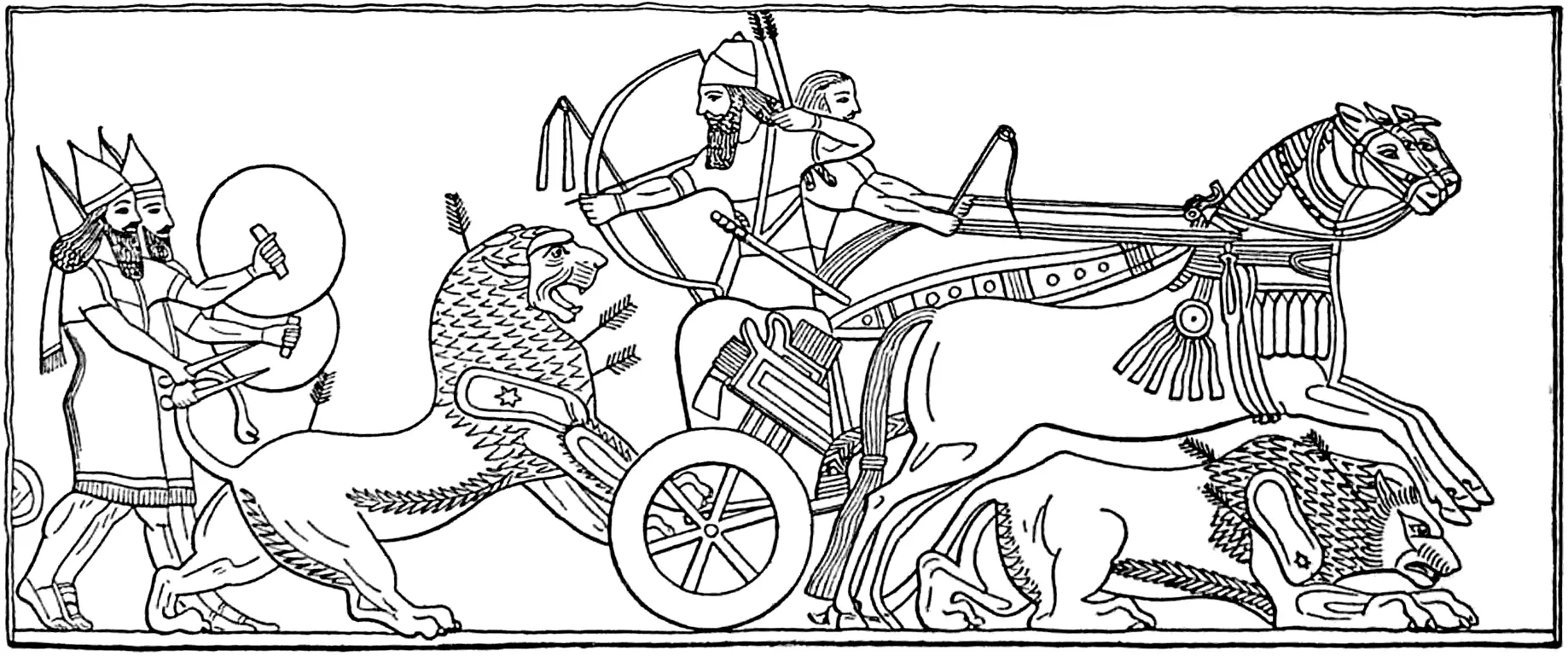 Assyrian King Hunting Lions