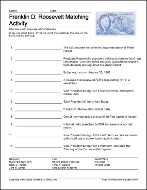 Franklin D. Roosevelt Vokabular Worksheet