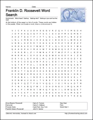 Franklin D. Roosevelt Wordsearch