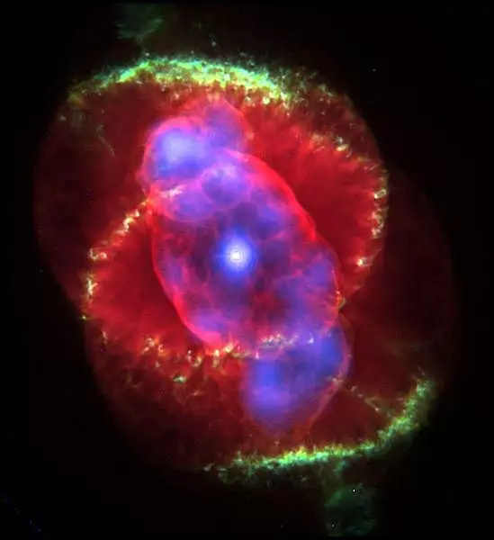 Imagen compuesta de rayos X/óptica de NGC6543, la Nebulosa Ojo de Gato.