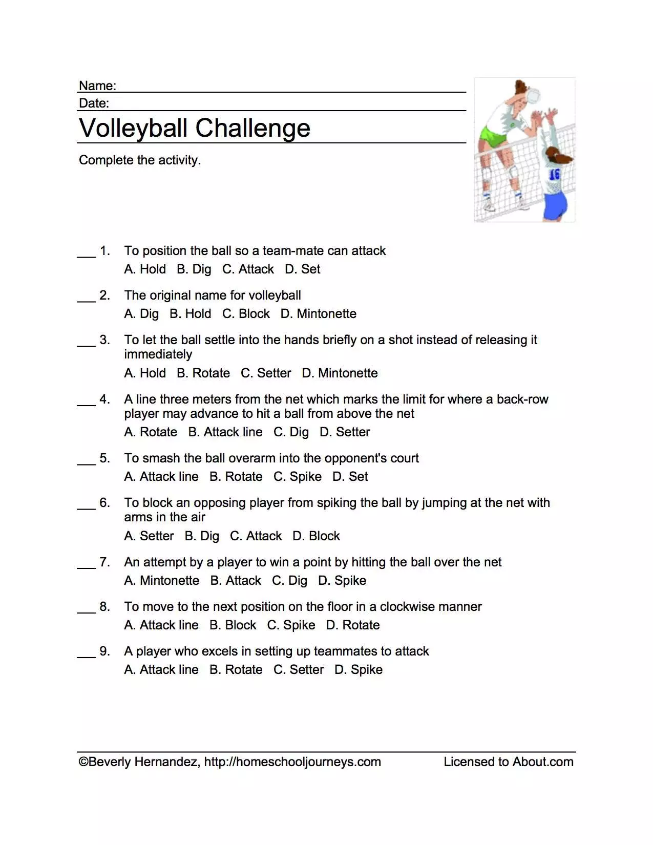 Volleyball Multiple Choice