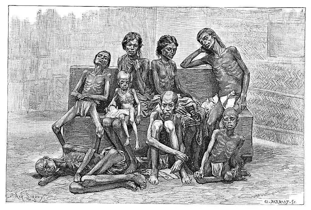 Indiens victimes de la famine dessinés par Barbant.