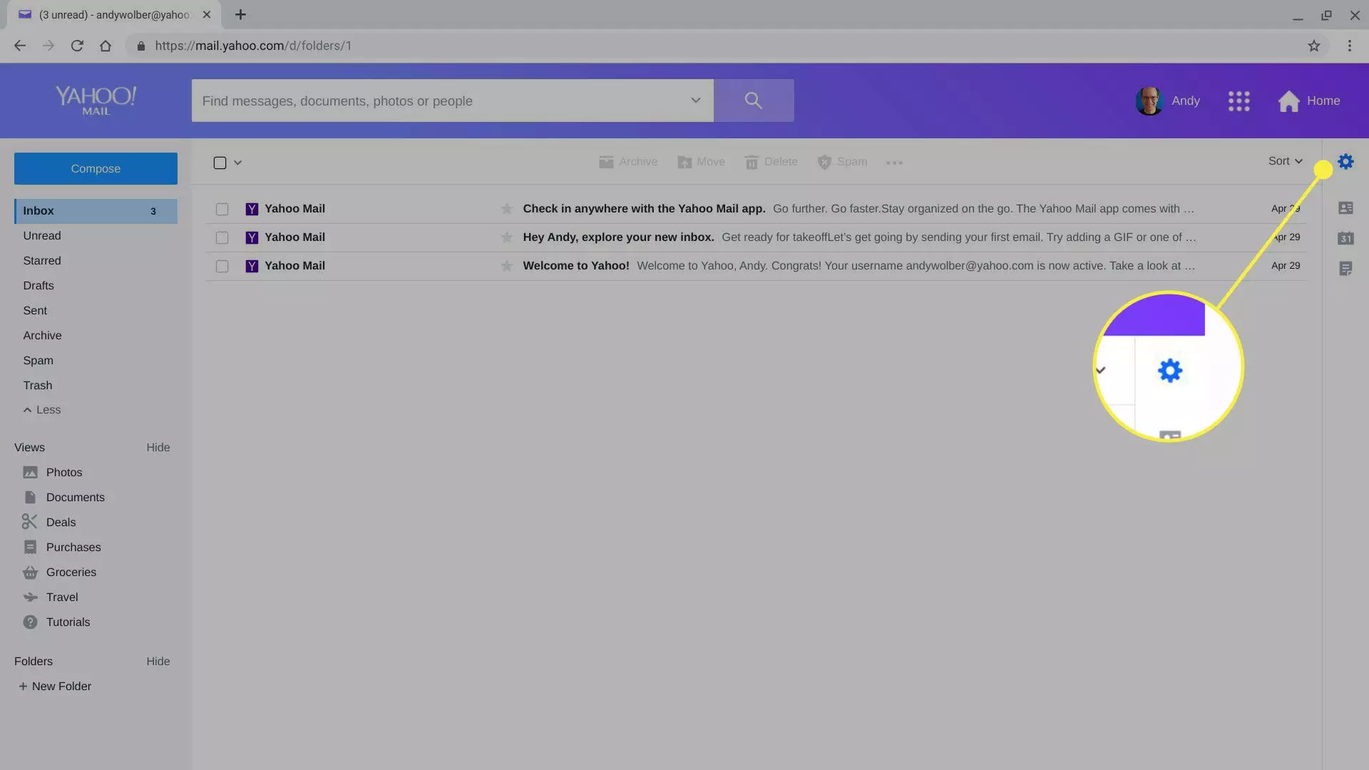 Postavke zupčanika u Yahoo Mailu