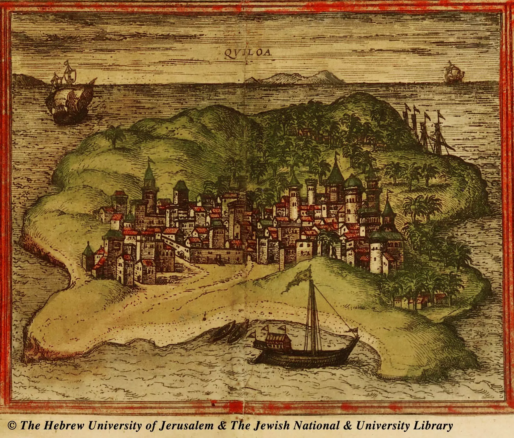 Kilwa Kisiwani (Quiloa) - portugalska karta bez datuma, objavljena u Civitates Orbis Terrarum 1572.