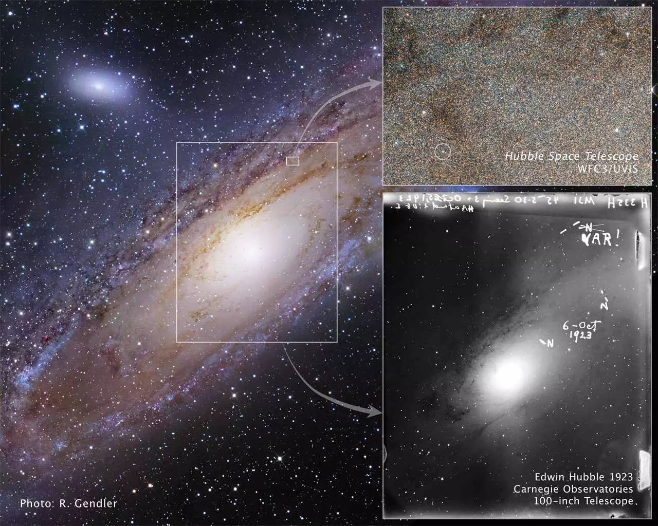Premenná cefeíd v Andromede, ktorú pozoroval Hubble.