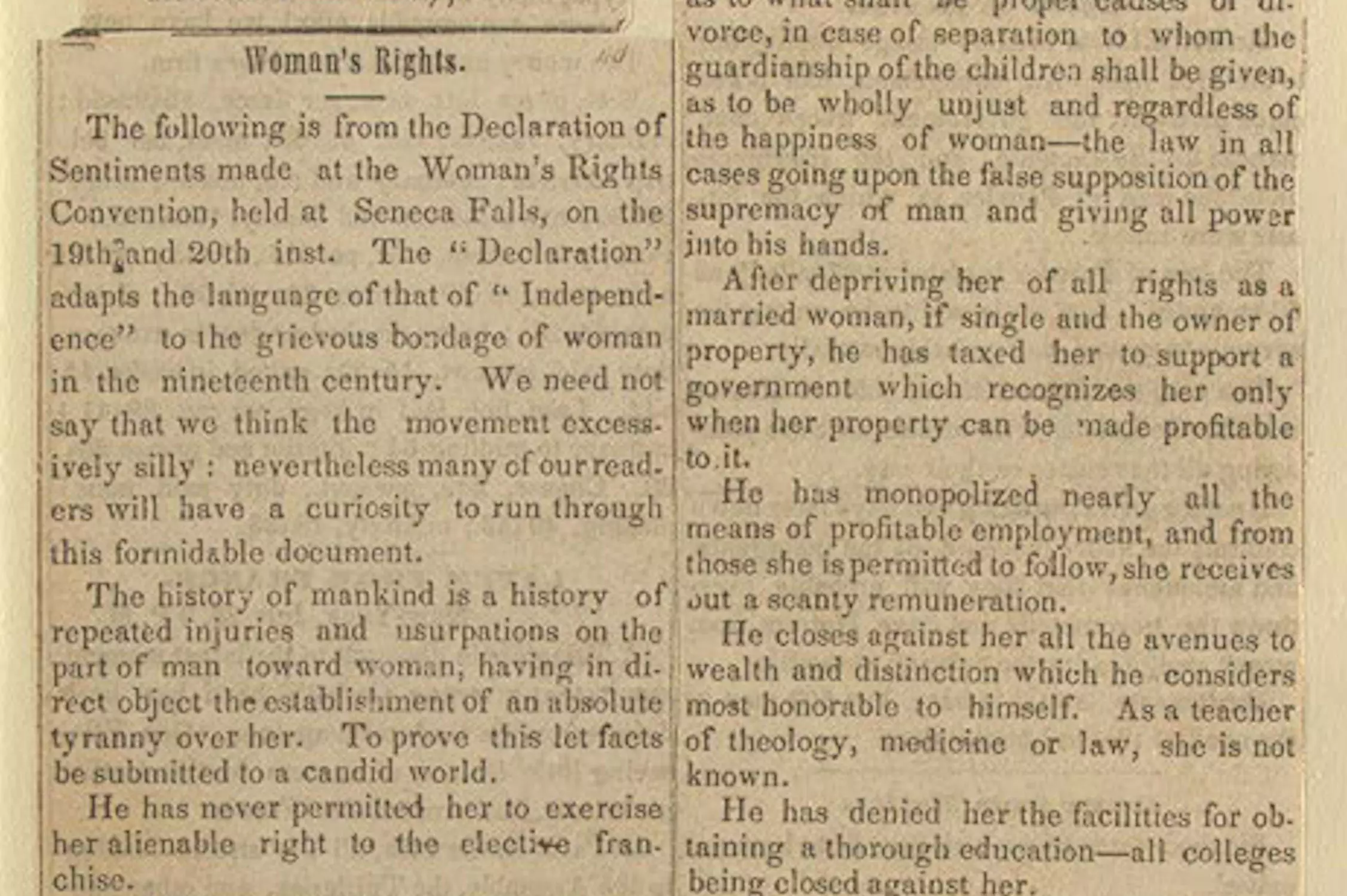 Конвенция о правах женщин Сенека-Фолс - 1848 г.