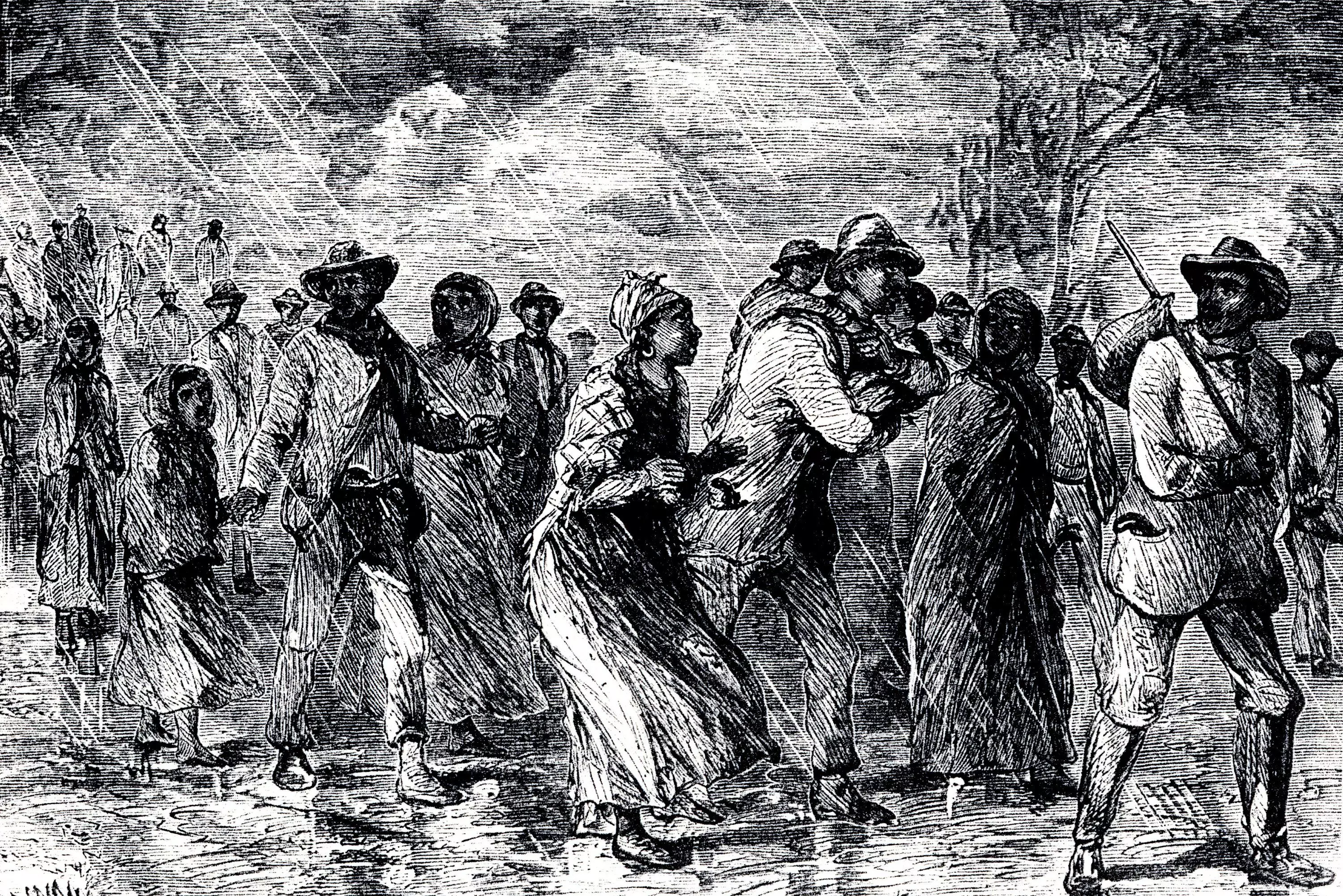 Künstlerische Darstellung von versklavten Menschen, die mit der Underground Railroad aus Maryland fliehen