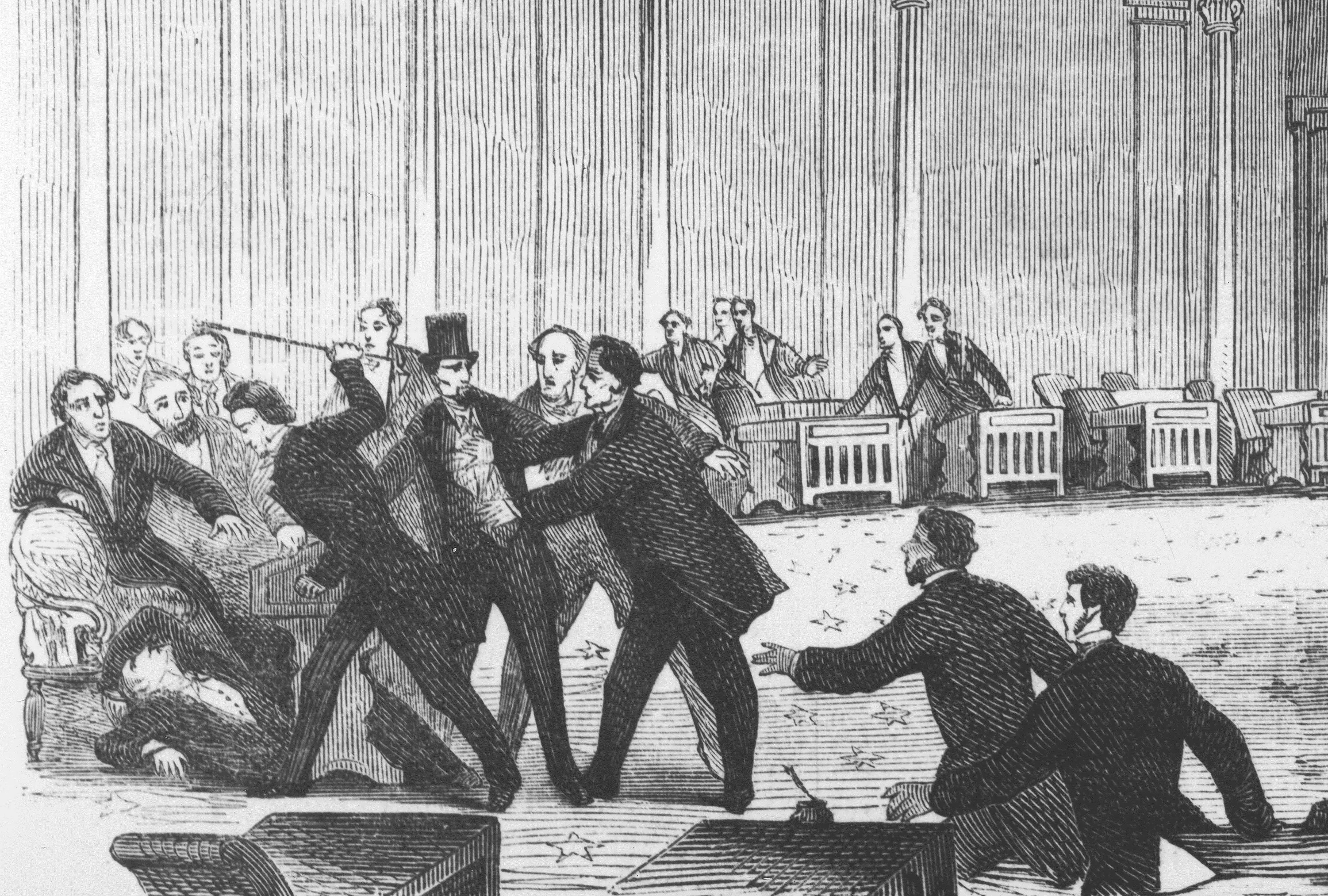 Kongresmeni Preston Brooks sulmon senatorin Charles Sumner